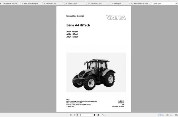 Valtra SA Tractor Series A4 Hitech A114 A124 A134 Hitech Workshop ...