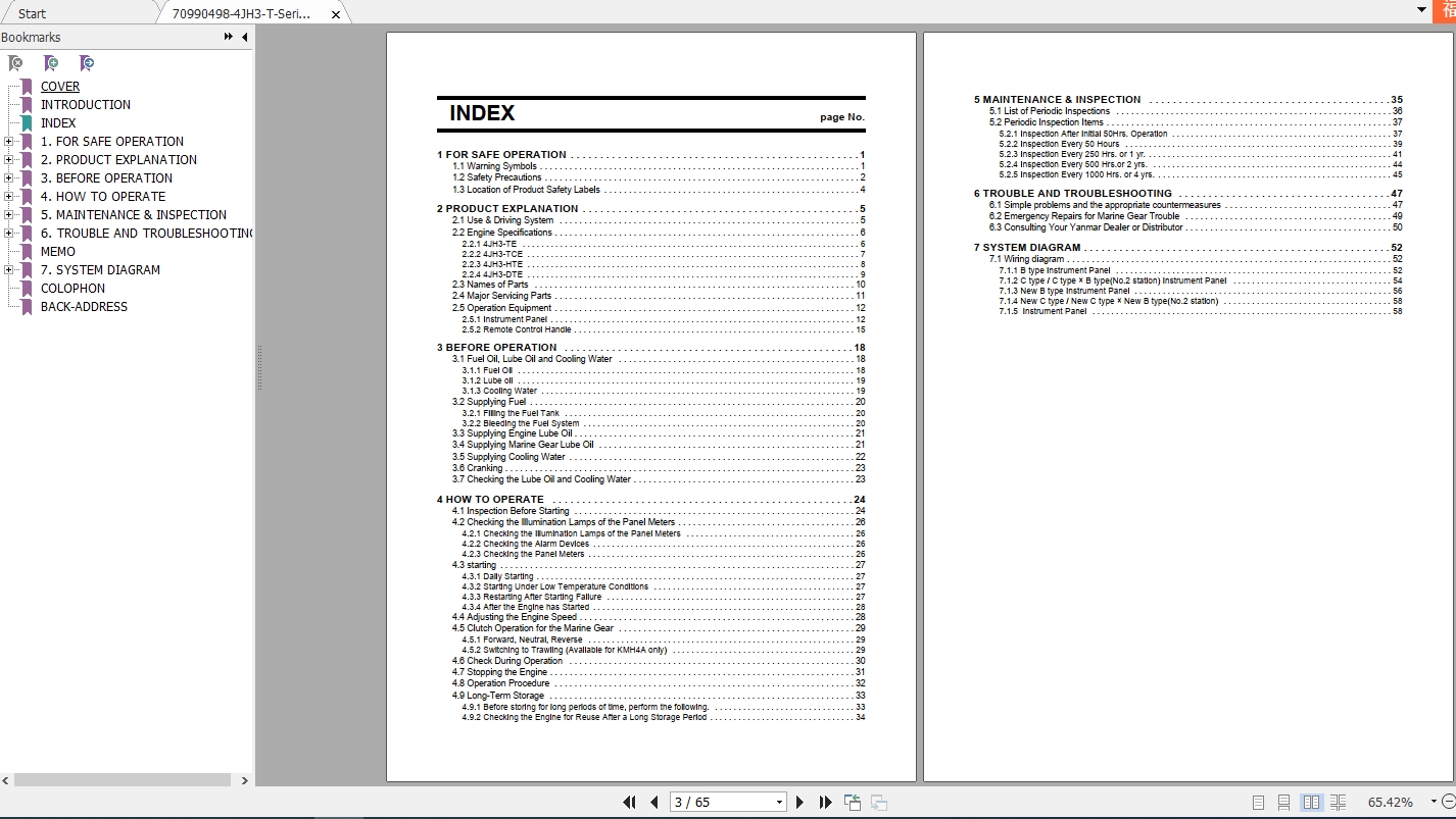 Yanmar Marine Engine 4JH3-TE,TCE,HTE,DTE Operation Manual