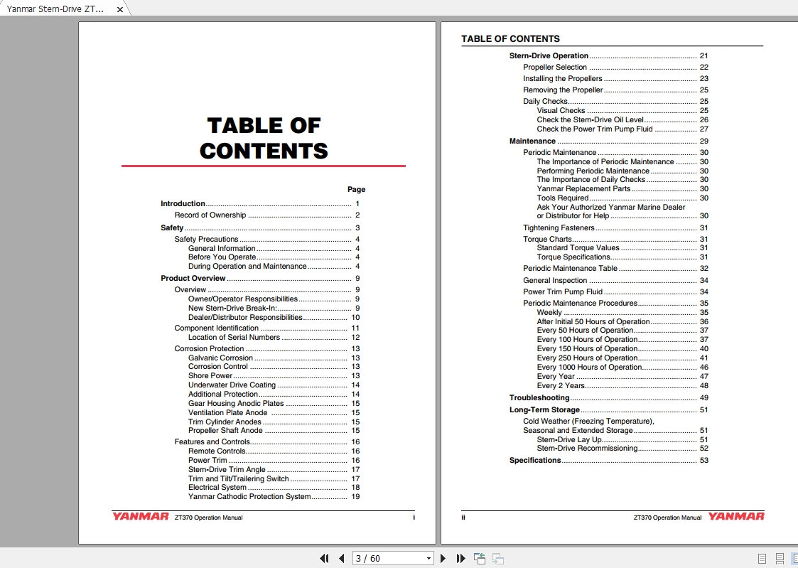 Yanmar Stern-Drive ZT370 Operation Manual