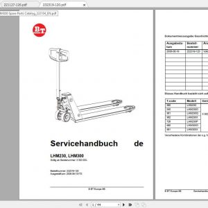 BT Forklift LHT100 Spare Parts Catalog, Operator & Service Manual