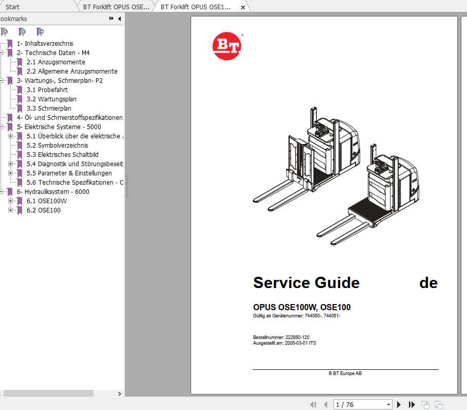 BT Forklift OPUS OSE100W OSE100 Service Manual_DE