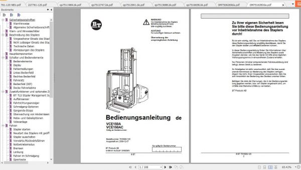BT Forklift Vector VCE150A VCE150AC Spare Parts Catalog, Operator ...