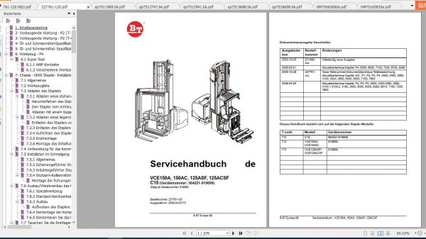 BT Forklift Vector VCE150A VCE150AC Spare Parts Catalog, Operator ...