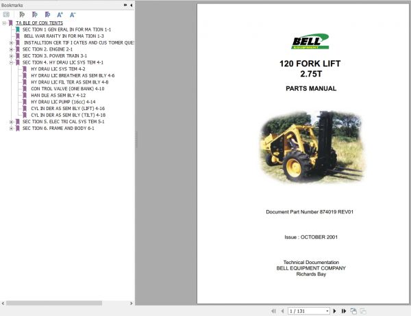 Bell Fork Lift 120 2.75T Part Manual