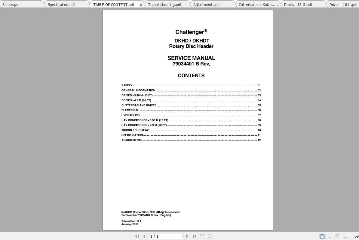 Challenger NA DKHD DKHDT Rotary Disc Header Service Manual