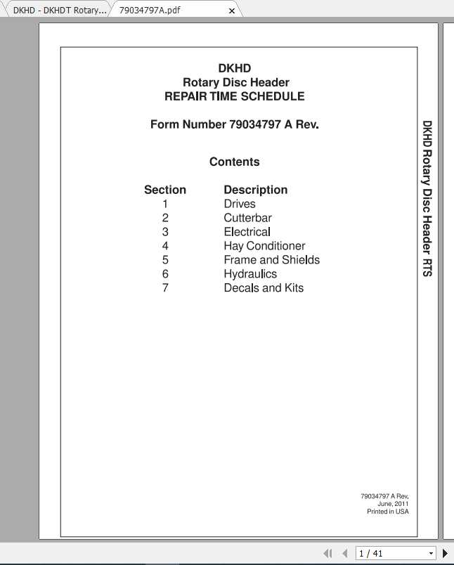 Challenger NA DKHD Rotary Disc Header Repair Time Schedule