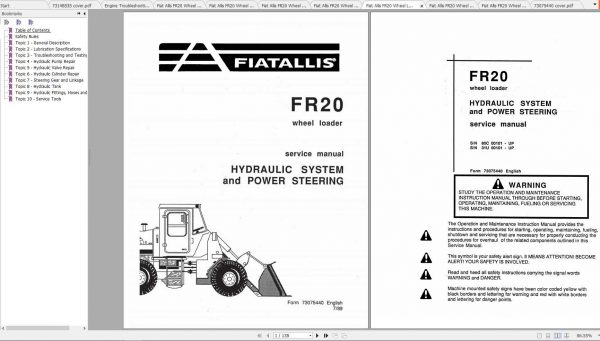 Fiat Allis FR20 Wheel Loader Service Manuals