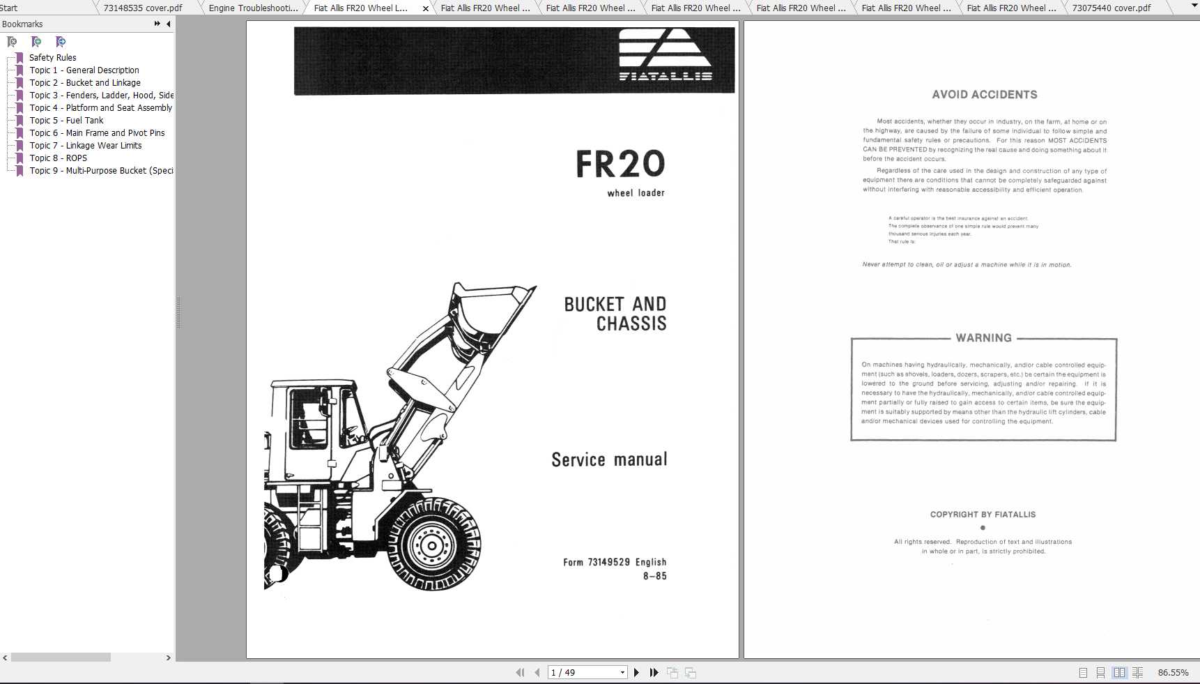 Fiat Allis FR20 Wheel Loader Service Manuals