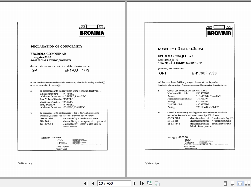 Gotttwald Bromma Telescopic Spreader EH170U Operator Manual_EN