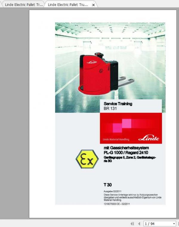 Linde Electric Pallet Truck T30 Service Training Manual_DE