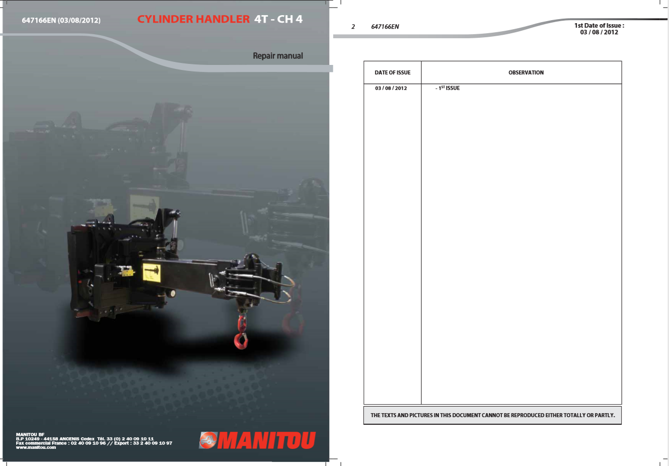 Manitou Cylinder Handler 4T-CH4 Repair Manual_647166EN