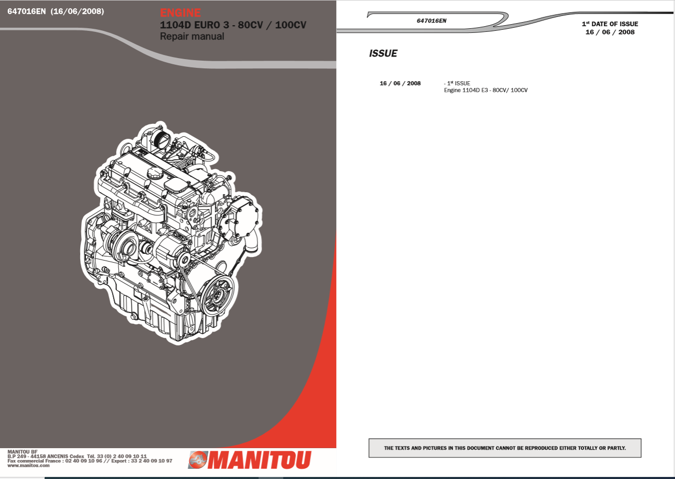 Manitou Engine 1104D Euro 3-80CV,100CV Repair Manual_647016EN