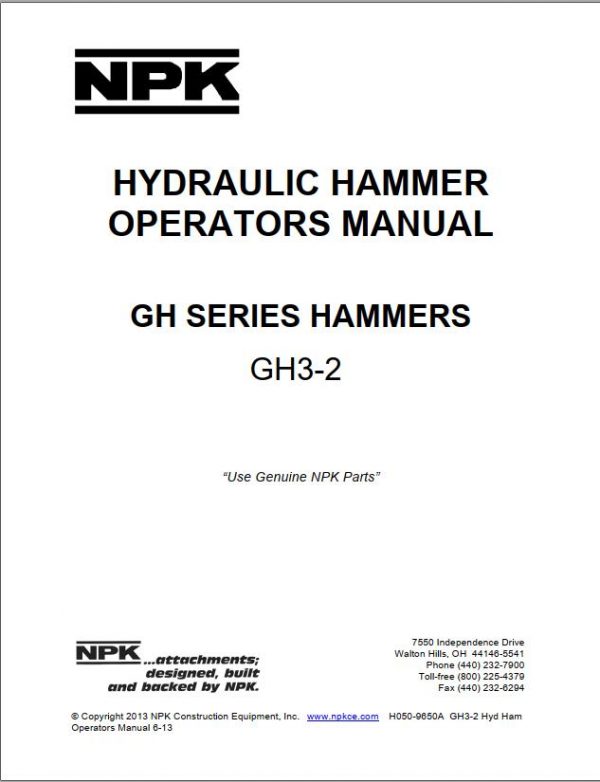 NPK Hydraulic Hammer GH3-2 Operator's Manual
