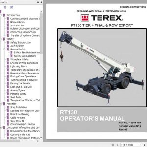 Terex Rough Terrain Crane RT160 Parts Manual, Operators Manual & Schematic
