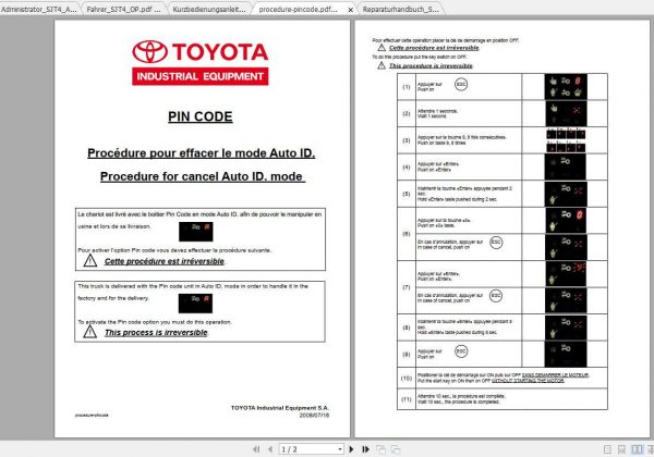 Toyota Forklift PIN Code System Repair & Operator Manual