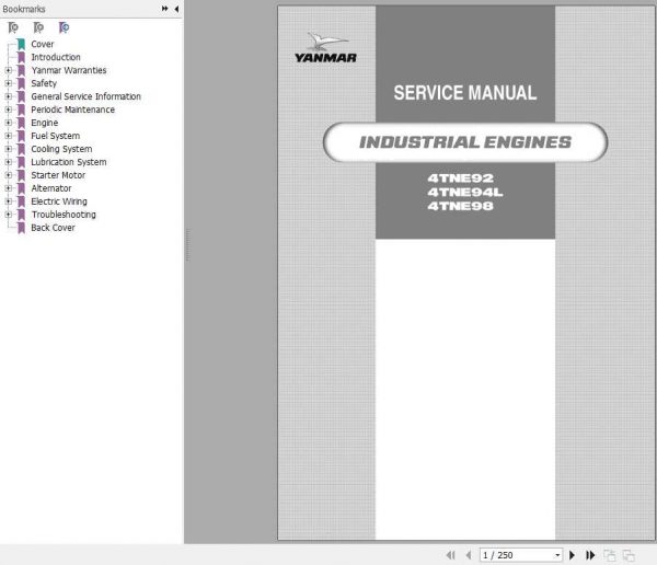 Yanmar Engine 4TNE92 4TNE94L 4TNE98 Service Manual