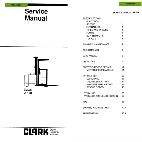 Clark Forklift SM-575 Y180-350 Y2235 Service Manual
