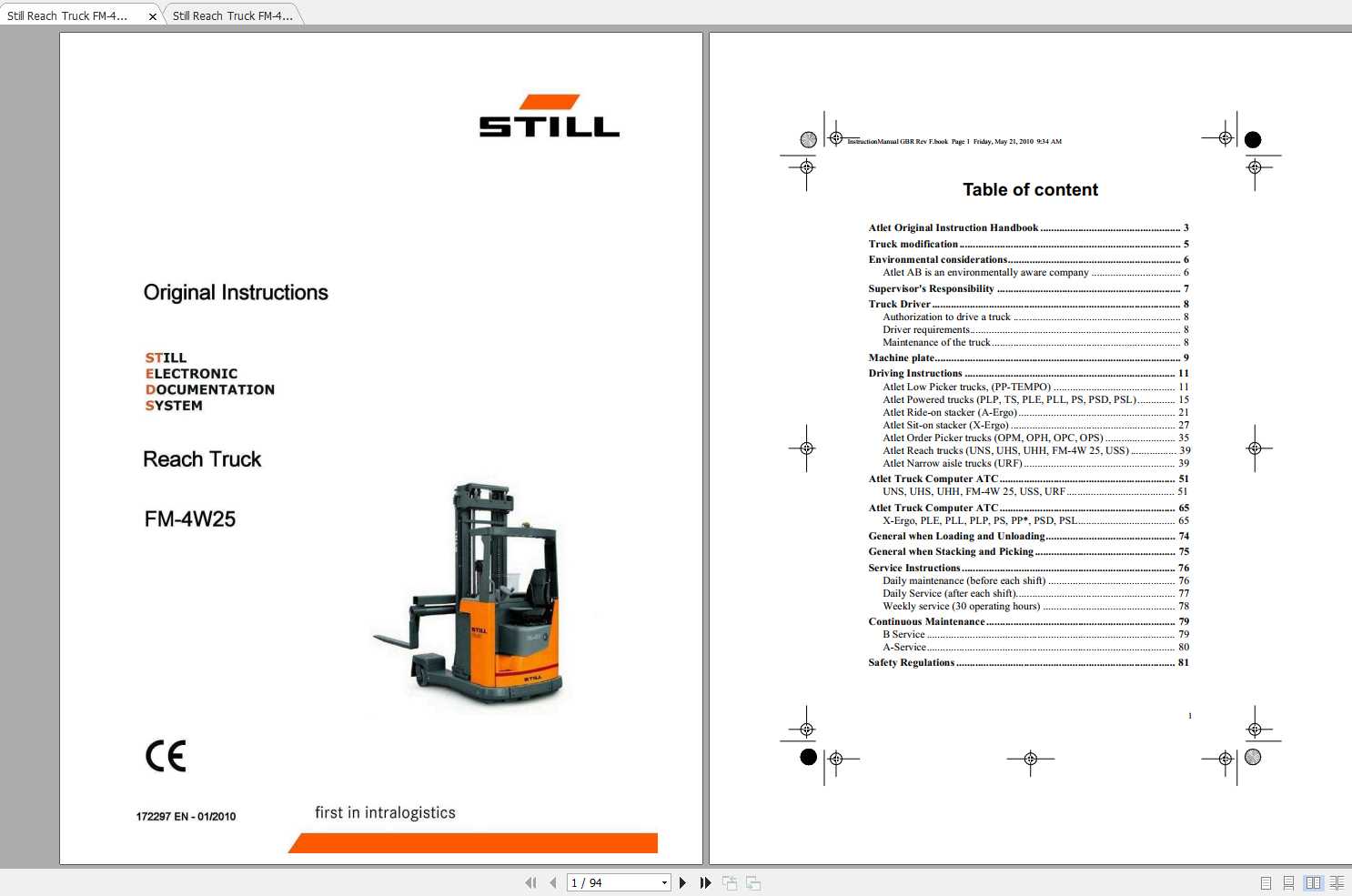Still Reach Truck FM-4W20 FM-4W25 Original Instructions