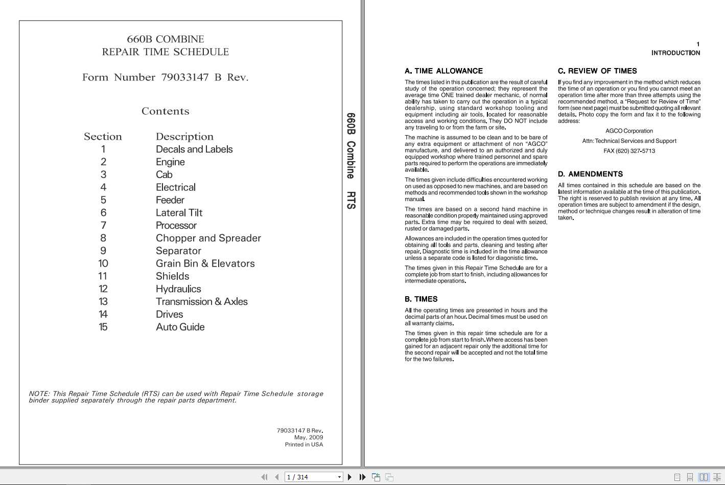 Challenger EU Combine Harvester 660B Repair Time Schedule_79033147B