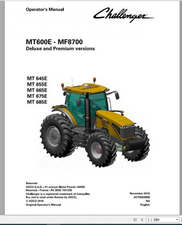 Challenger EU Tractor MT645D MT655D MT665D MT675D MT685D Technician ...