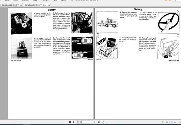 Clark Forklift C500(Y) 110-150 Operator's Manual