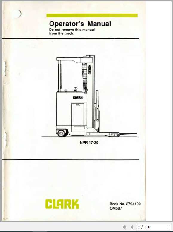 Clark Forklift NPR17-20 OM-587 Operator's Manual_2794100