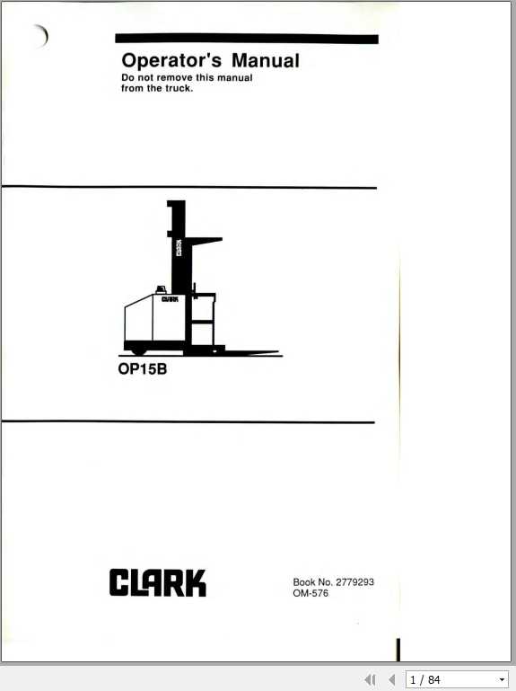 Clark Forklift OP15B OM-576 Operator's Manual_2779293