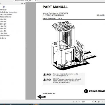 BT Electric Reach Truck RR-30B Operator,Service & Part Manual