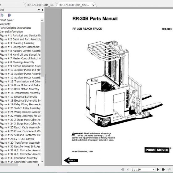BT Electric Reach Truck RR30C Operator,Service & Part Manual