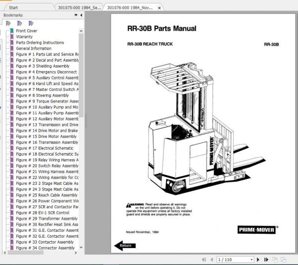 BT Electric Reach Truck RR-30B Operator,Service & Part Manual
