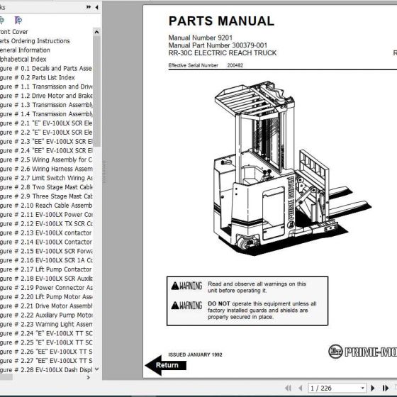 BT Electric Reach Truck RR30C Operator,Service & Part Manual