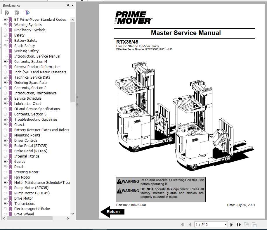BT Forklift RTX35 RTX45 Shop Manual