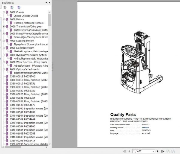 BT Reflex Reach Truck RRE140H - RRE160HEC Quality Parts Catalog