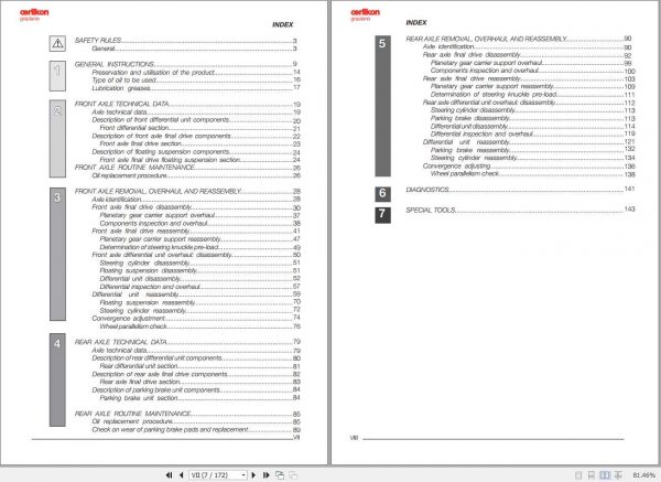 Claas Front And Rear AXLE GRAZIANO SFA15-SRA15 Workshop HandBook