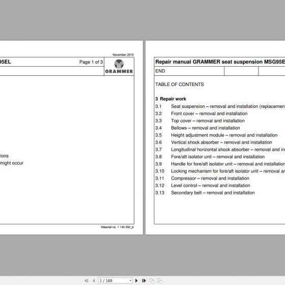 Claas GRAMMER seat suspension MSG95A(L) Repair Manual