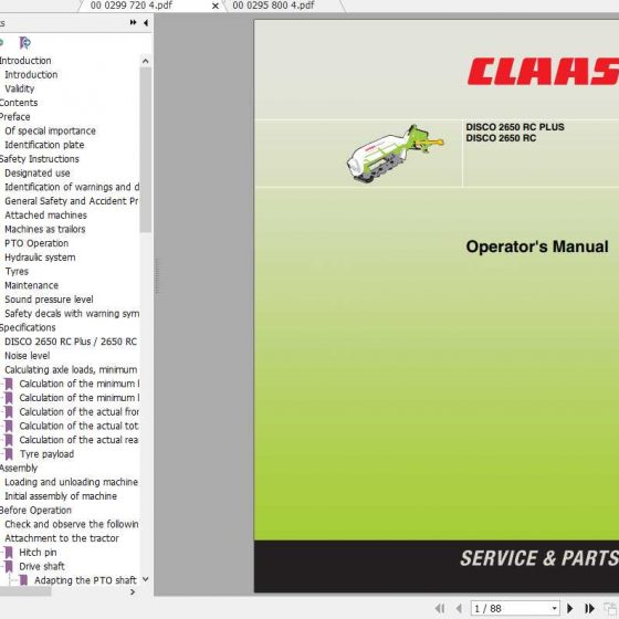 Claas Mowers Disco 340 Disco 300 300C Disco 260 260C Operator's Manual