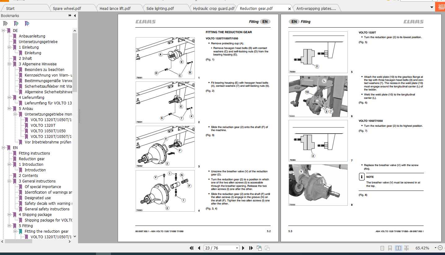 Claas Tedders VOLTO 1050 1300 1320 Fitting Instruction
