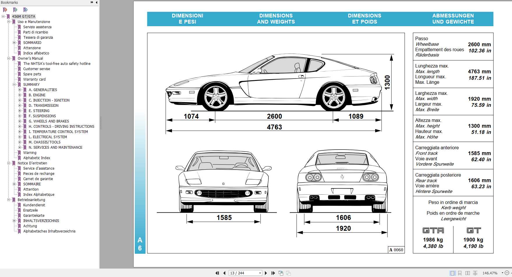Ferrari 456M GT>A Owners Manual 2003 USA