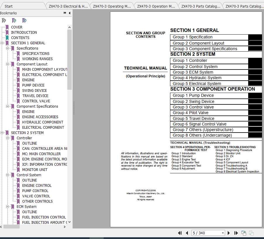 Hitachi Excavator Zaxis ZX470-3 Shop Manual