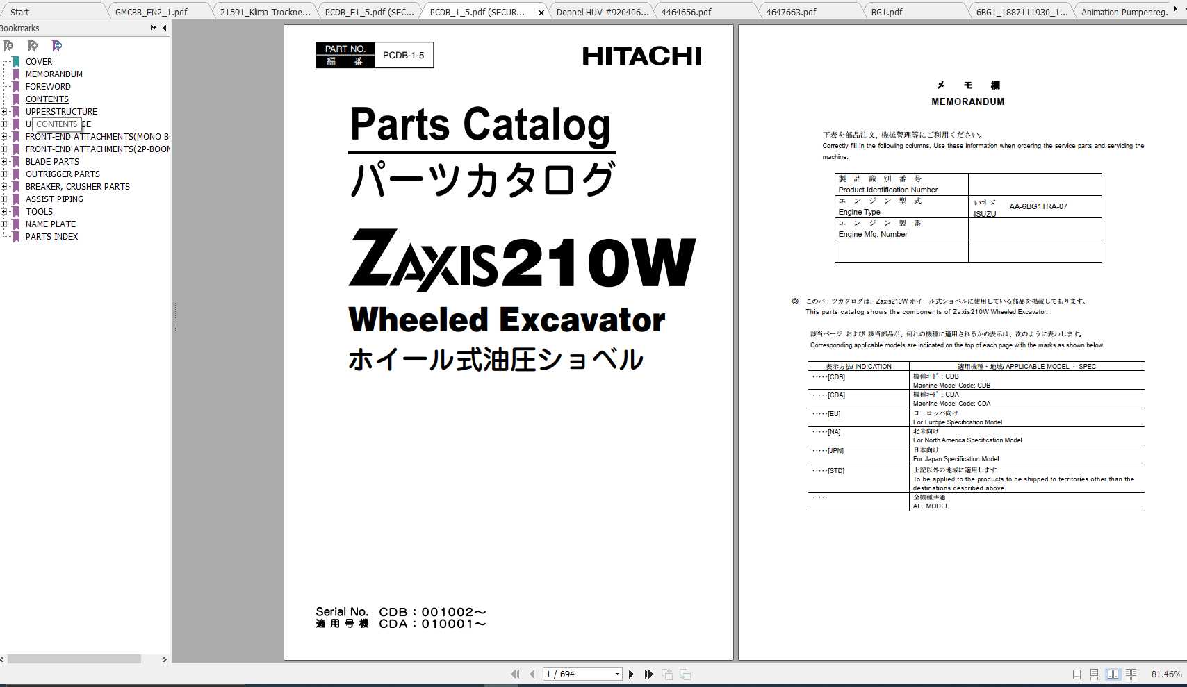 Hitachi Excavators Data Books 2nd Edition
