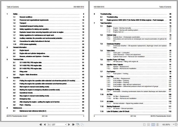 MTU Diesel Engine 12V 16V 20V 4000 P63,P83 Operating Instructions