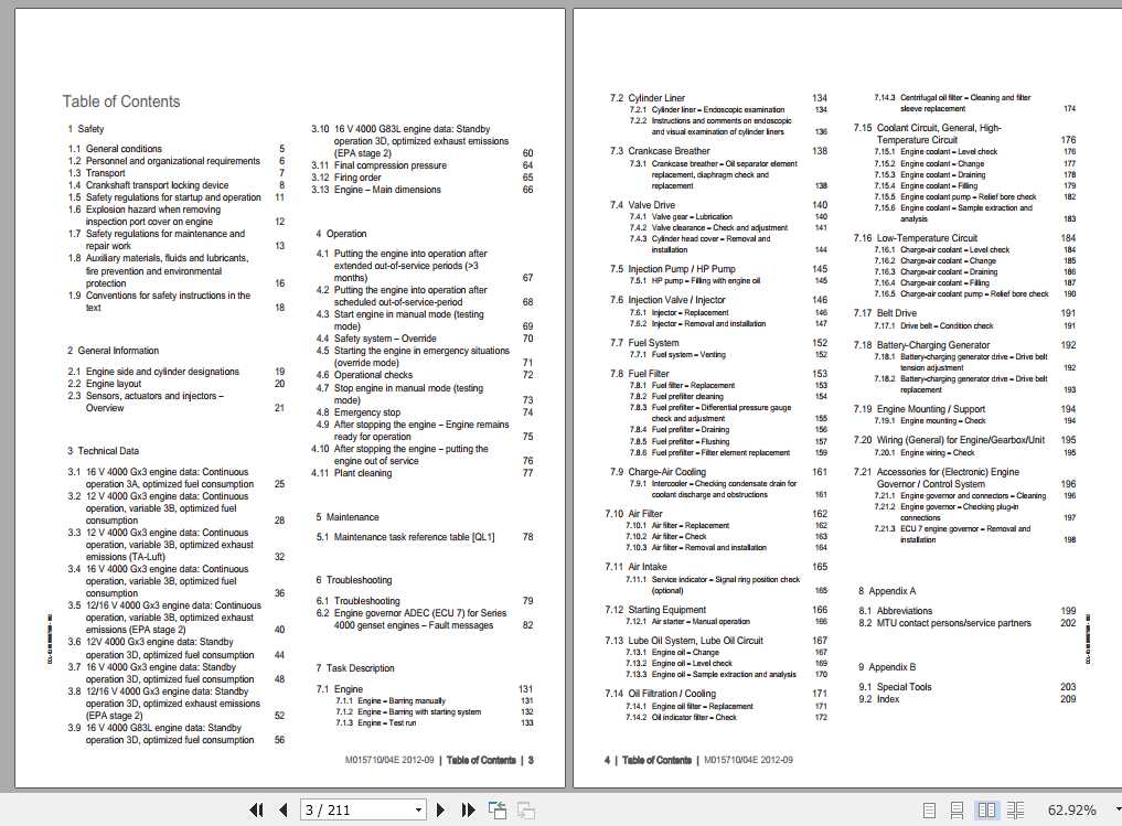 MTU Diesel Engine 12V 16V 4000 G23-G83 Operating Instructions