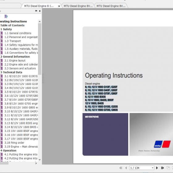 MTU Diesel Engine 8V 10V 2000 M72-93 Operating Instructions