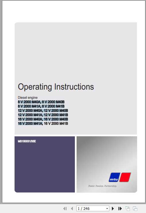 MTU Diesel Engine 8V 12V 16V 2000 M40-41A(B) Operating Instructions