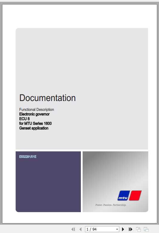 MTU Diesel Engine Series 1600 Operating Instructions