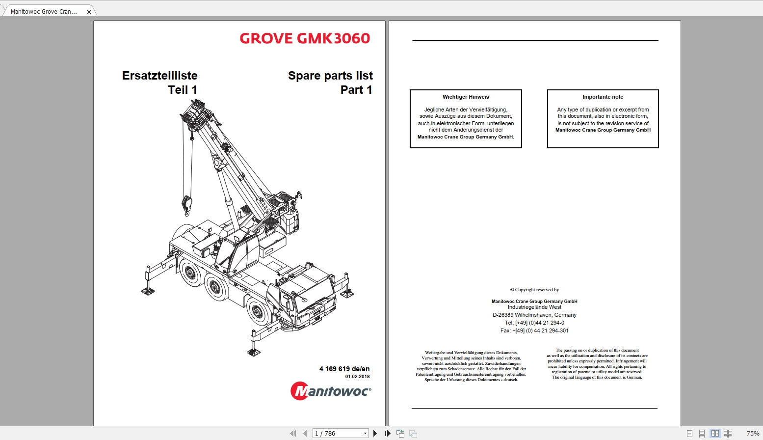 Manitowoc Grove Cranes All Models Updated [01.2021] Spart Parts Manual DE PDF DVD