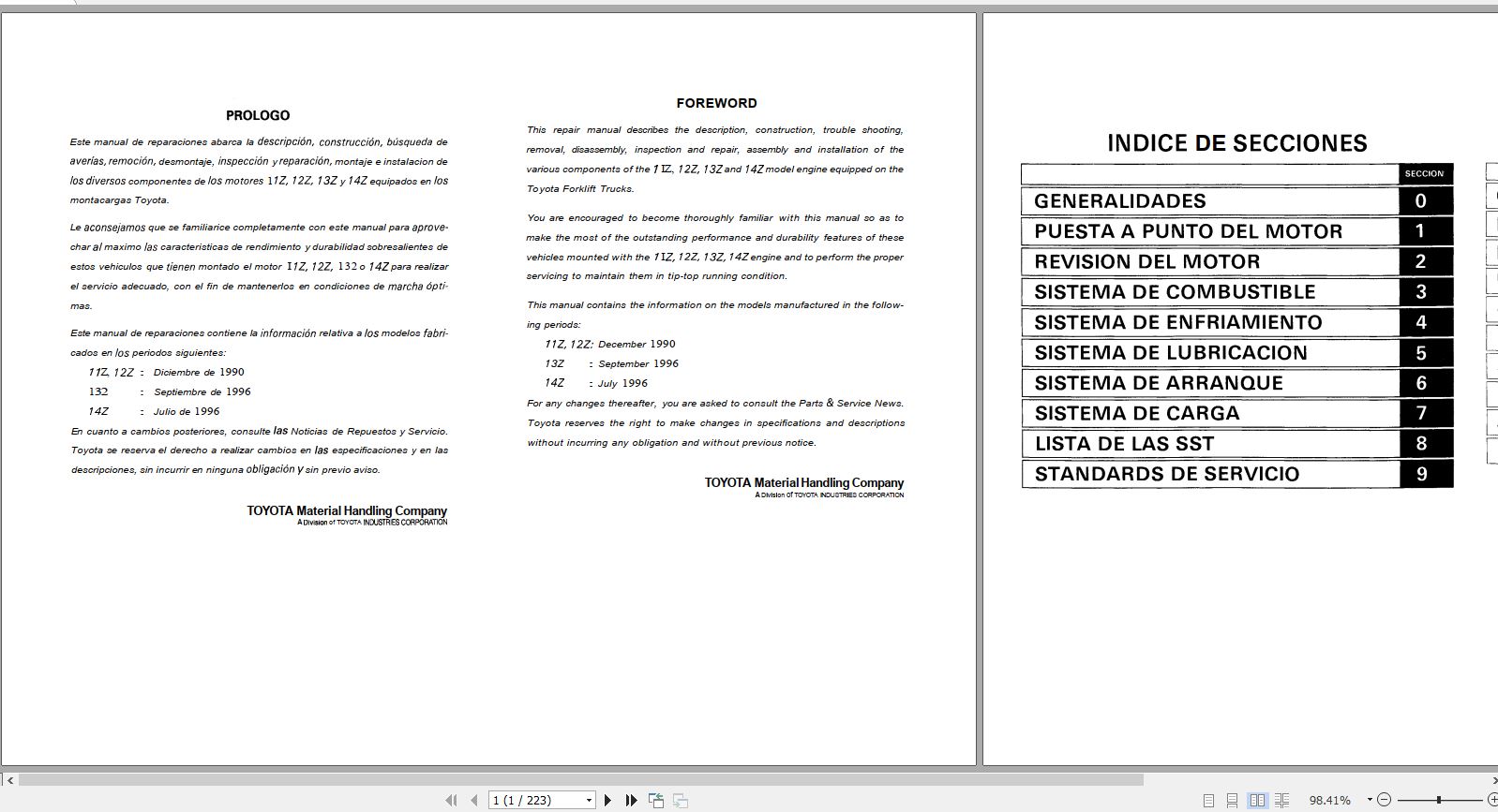 Toyota Forklift 11Z-12Z-13Z-14Z Engine Repair Manual