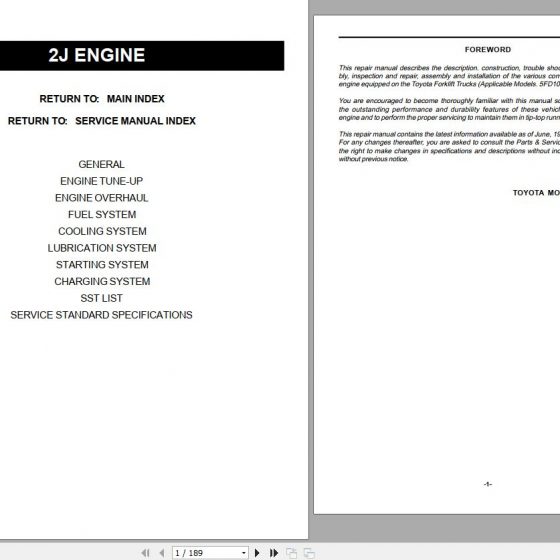 Toyota Forklift 2Z Engine Repair Manual