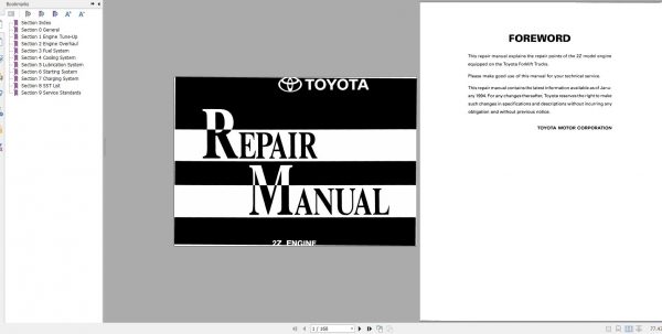 Toyota Forklift 2Z Engine Repair Manual
