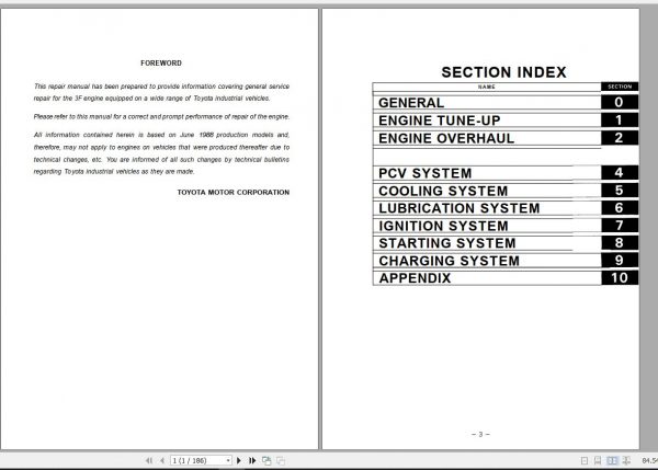 Toyota Forklift 3F Engine Repair Manual